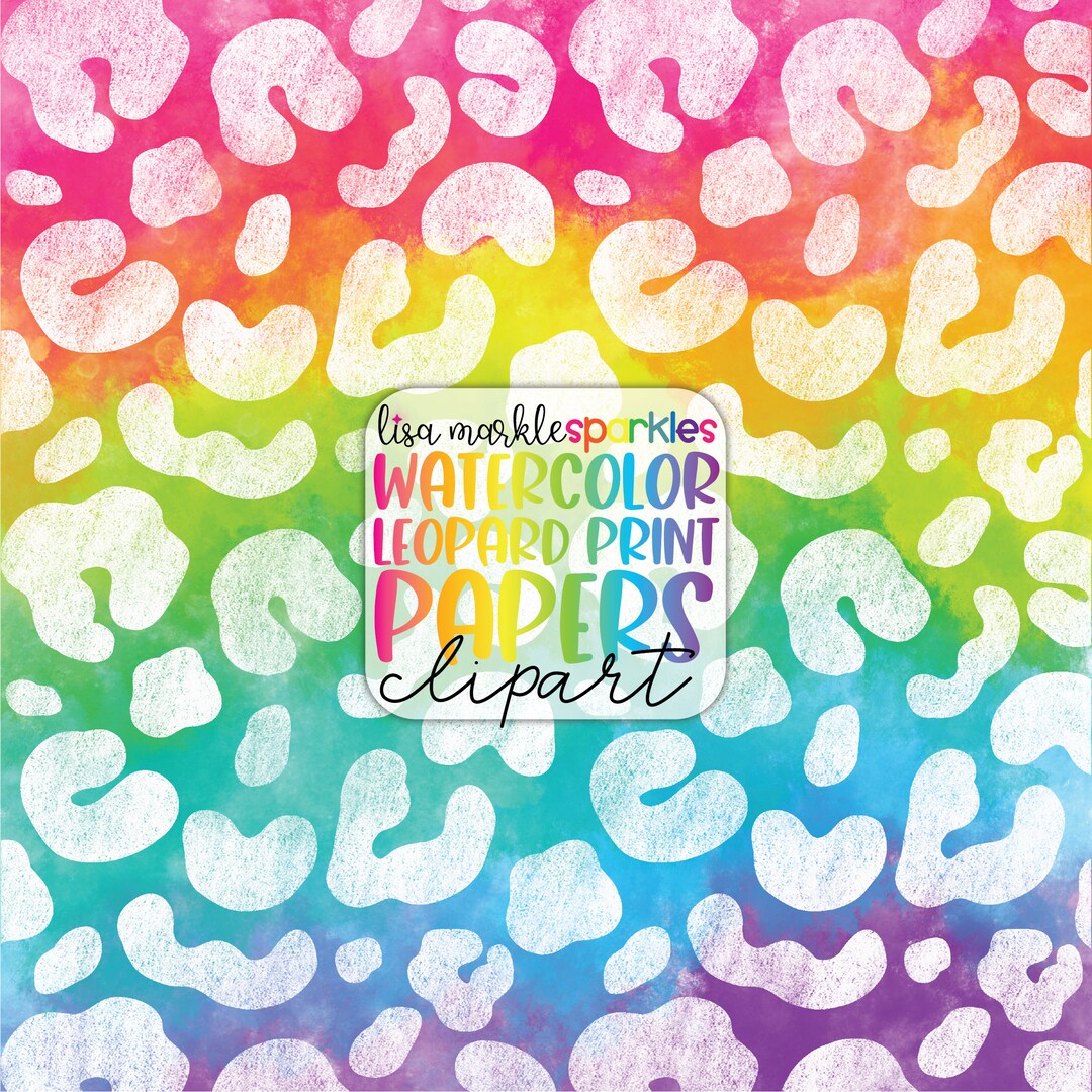 Watercolor Rainbow Animal Leopard Print Digital Scrapbook Papers PNG ...