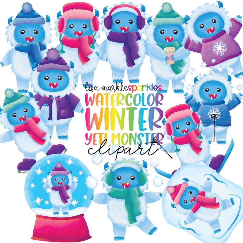 Watercolor Winter Yeti Monster Clipart Instant Download PNG - Etsy
