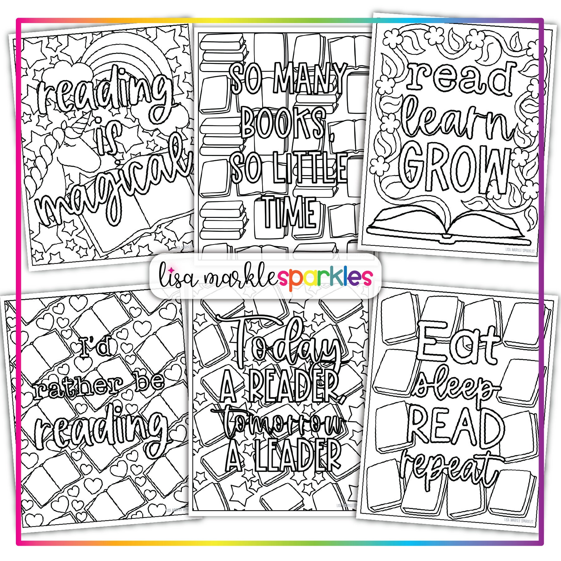 Reading Library Book Coloring Pages Printable PDF for Kids and Adults ...