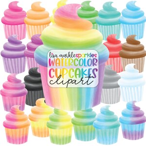 Watercolor Rainbow Birthday Cupcake Clipart Birthday Party Celebration ...