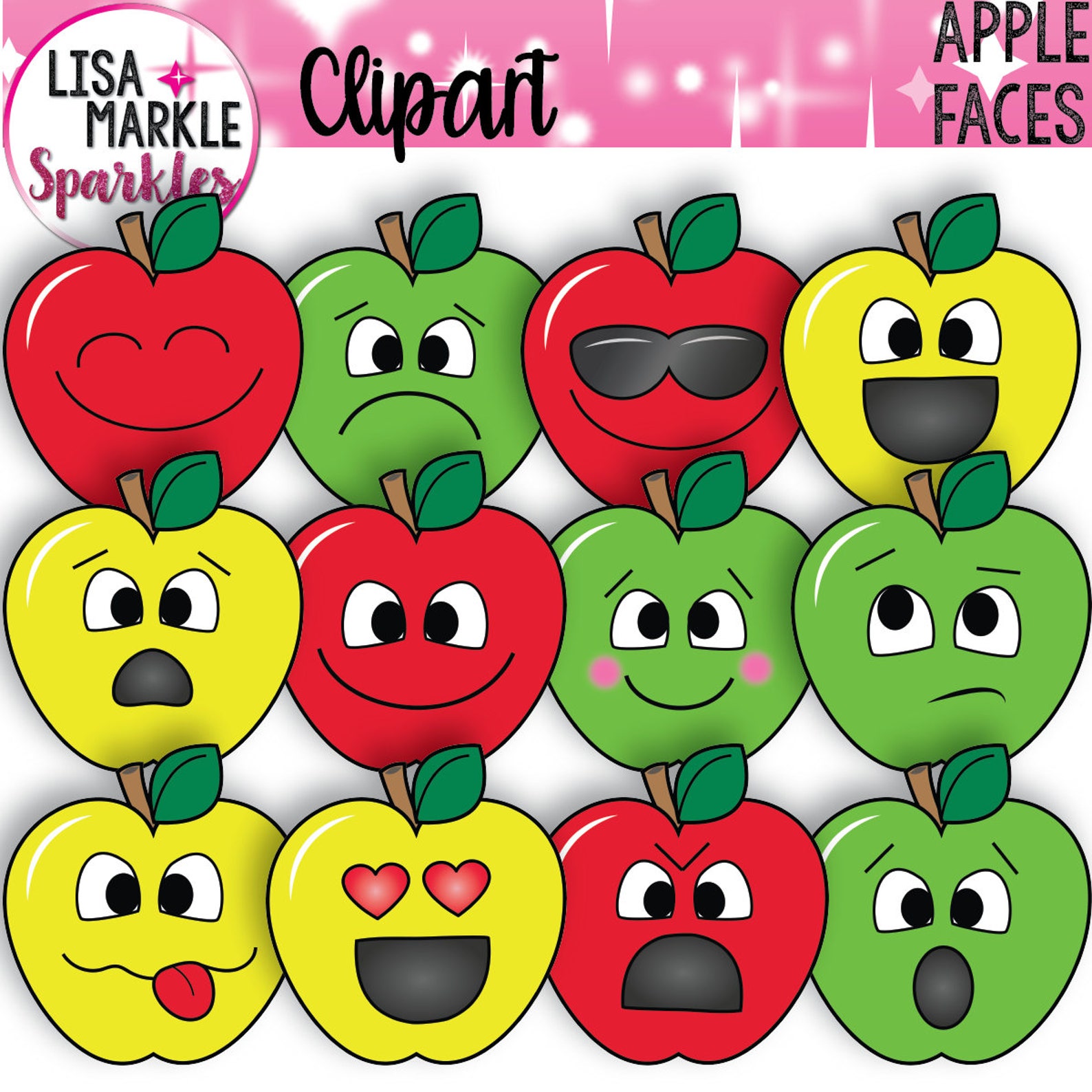 Apple Clipart Emoji Clipart Emotion Clipart Apple Faces - Etsy