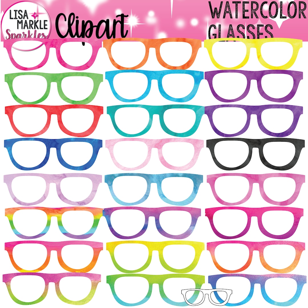 Glasses Clipart, Watercolor Glasses Clipart - Etsy