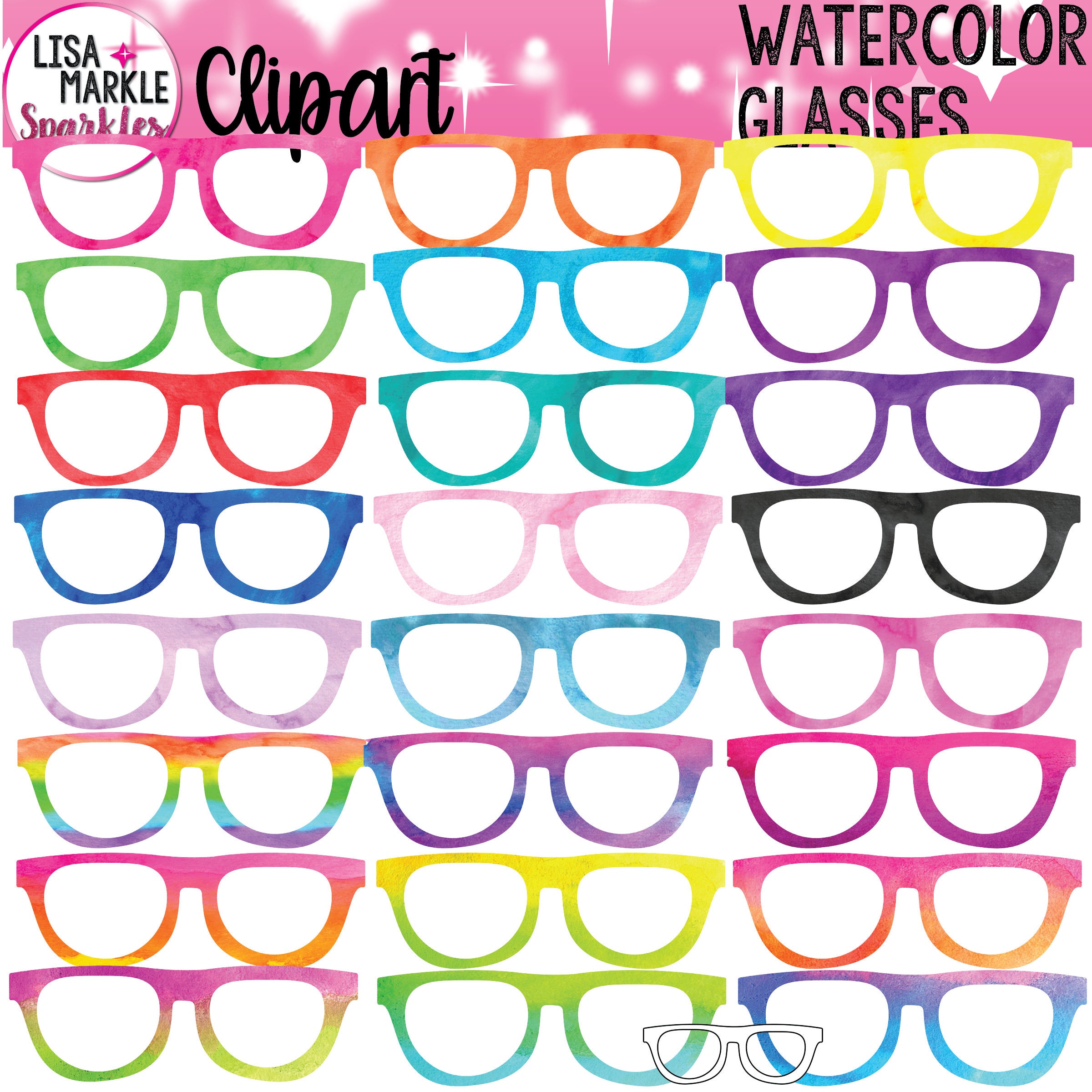 Glasses Clipart Watercolor Glasses Clipart | Etsy
