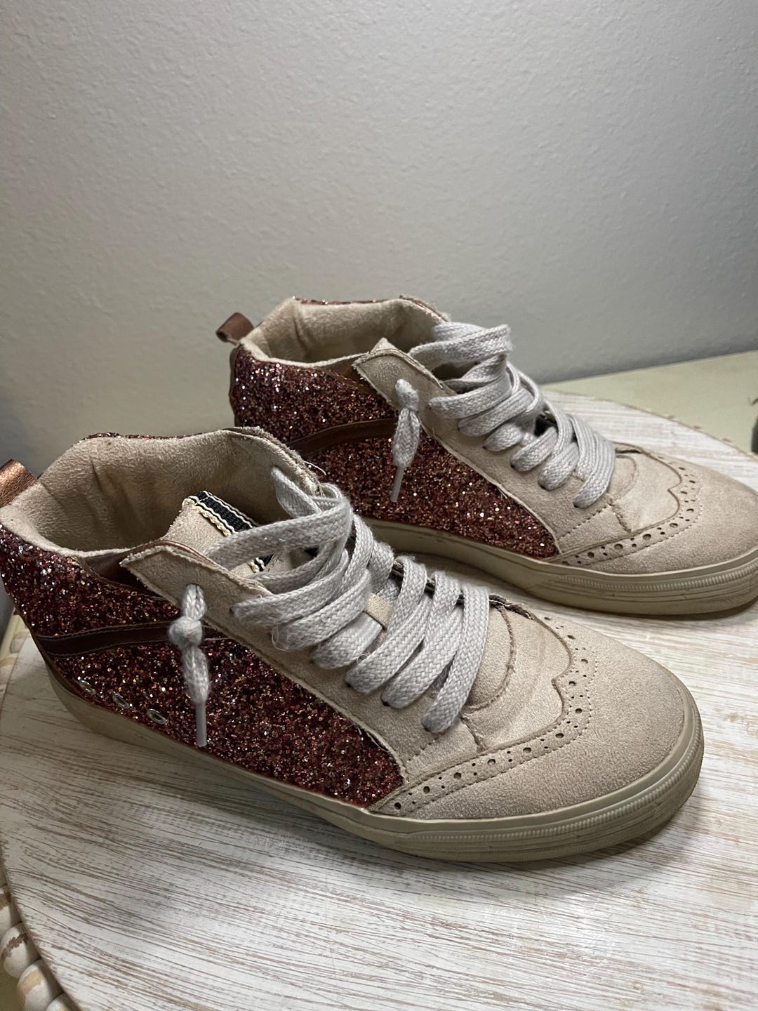 Shu Shop Riley Rose Gold Glitter Hi-top Sneakers | Women's Size 7 - Etsy