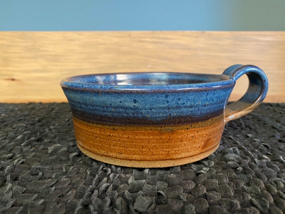 Light rust and floating blue pottery soup mug | Etsy