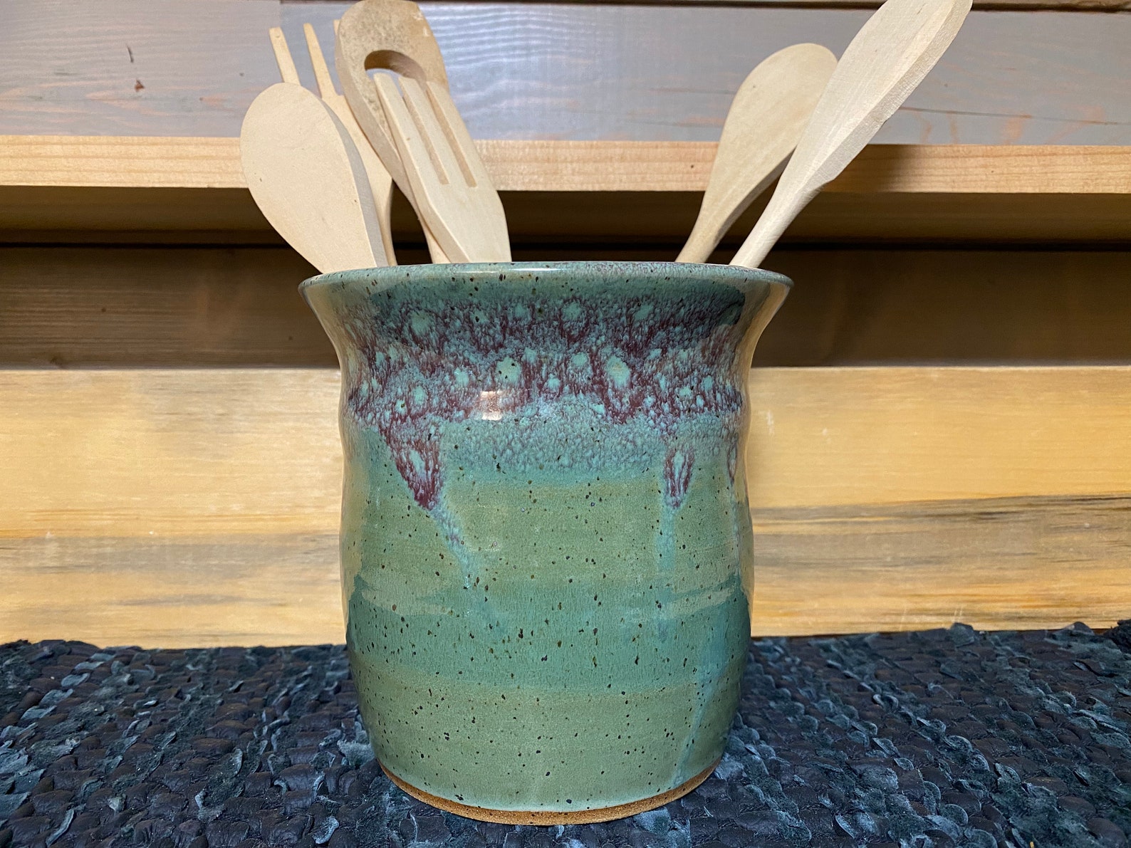Spring Green Pottery Utensil Holder - Etsy
