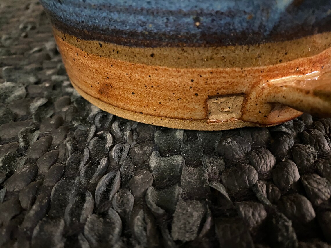 Light rust and floating blue pottery soup mug | Etsy