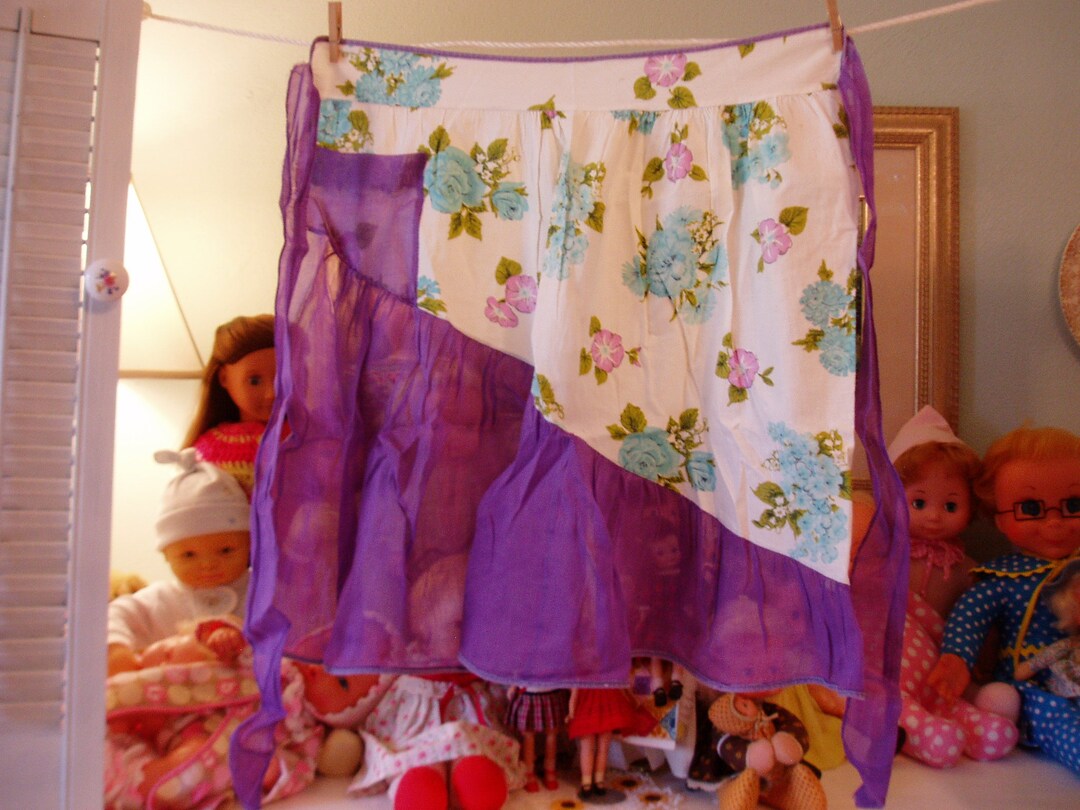 Floral & Purple Organdy Half Apron, Vintage Linens - Etsy