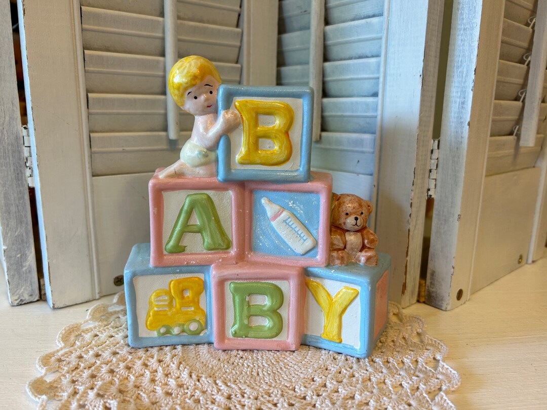 Stacked Baby Blocks Bank W/ Baby, Vintage Nursery Décor - Etsy