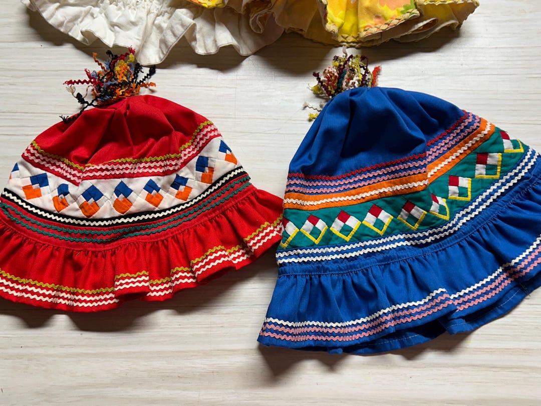 Handmade Folk Art Colorful Mop Hats, Vintage Clothes - Etsy
