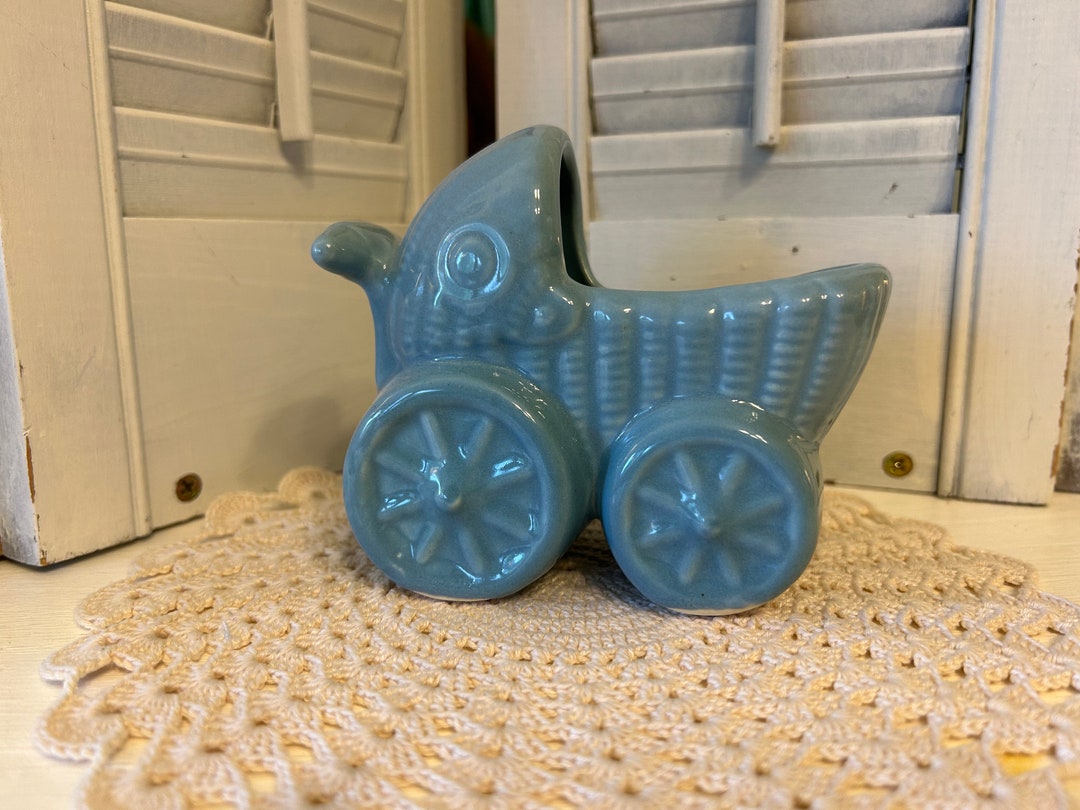 Small Heavy Blue Baby Buggy Planter, Vintage Nursery Décor - Etsy