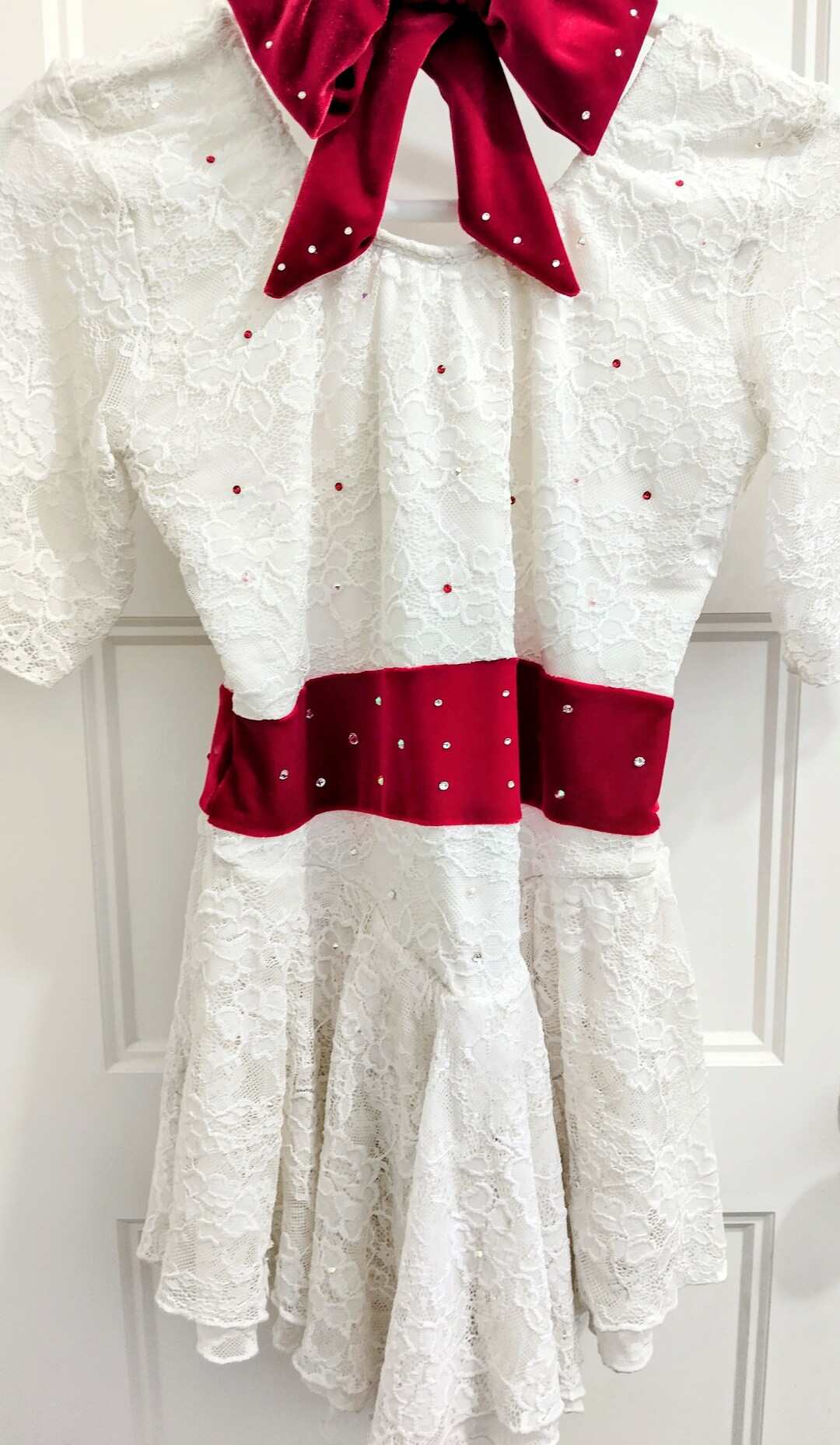 Figure Skating Dress Showcase White Lace With Red Velvet Size Adult M ...