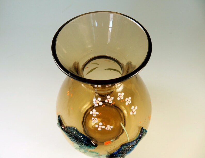 Antique Harrach Glass Fish Vase Applied and Enamelled Decoration - Etsy