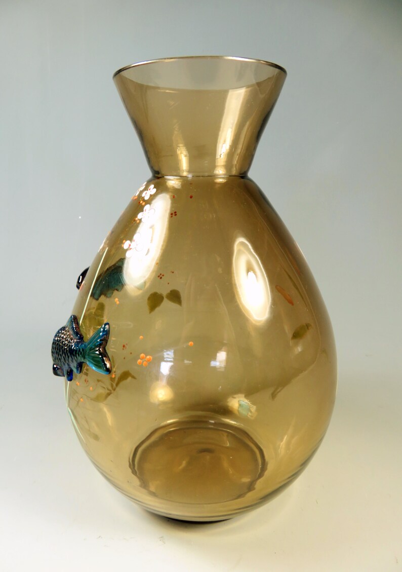 Antique Harrach Glass Fish Vase Applied and Enamelled Decoration - Etsy