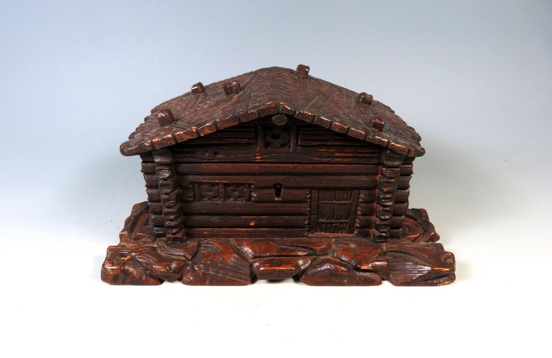 Antique Black Forest Carved Wood Log Cabin Box - Etsy