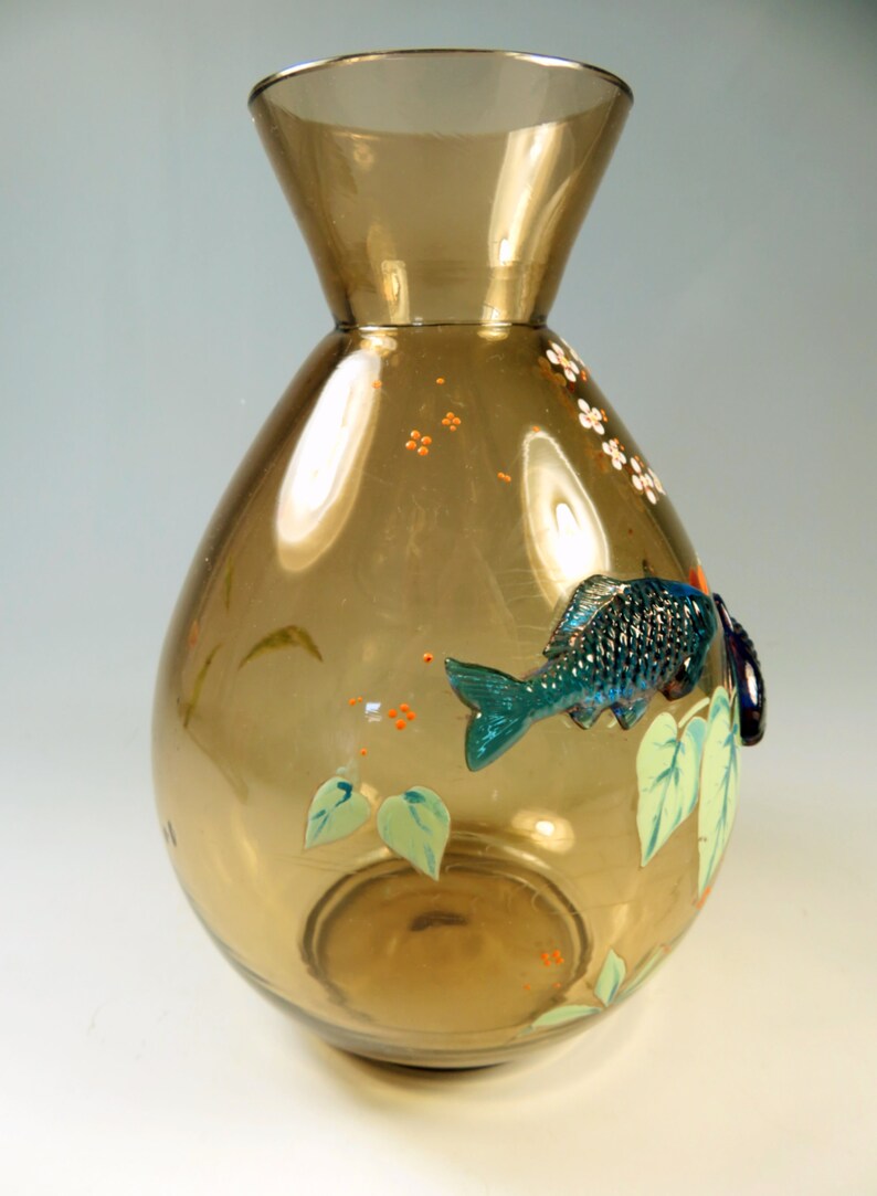 Antique Harrach Glass Fish Vase Applied and Enamelled Decoration - Etsy