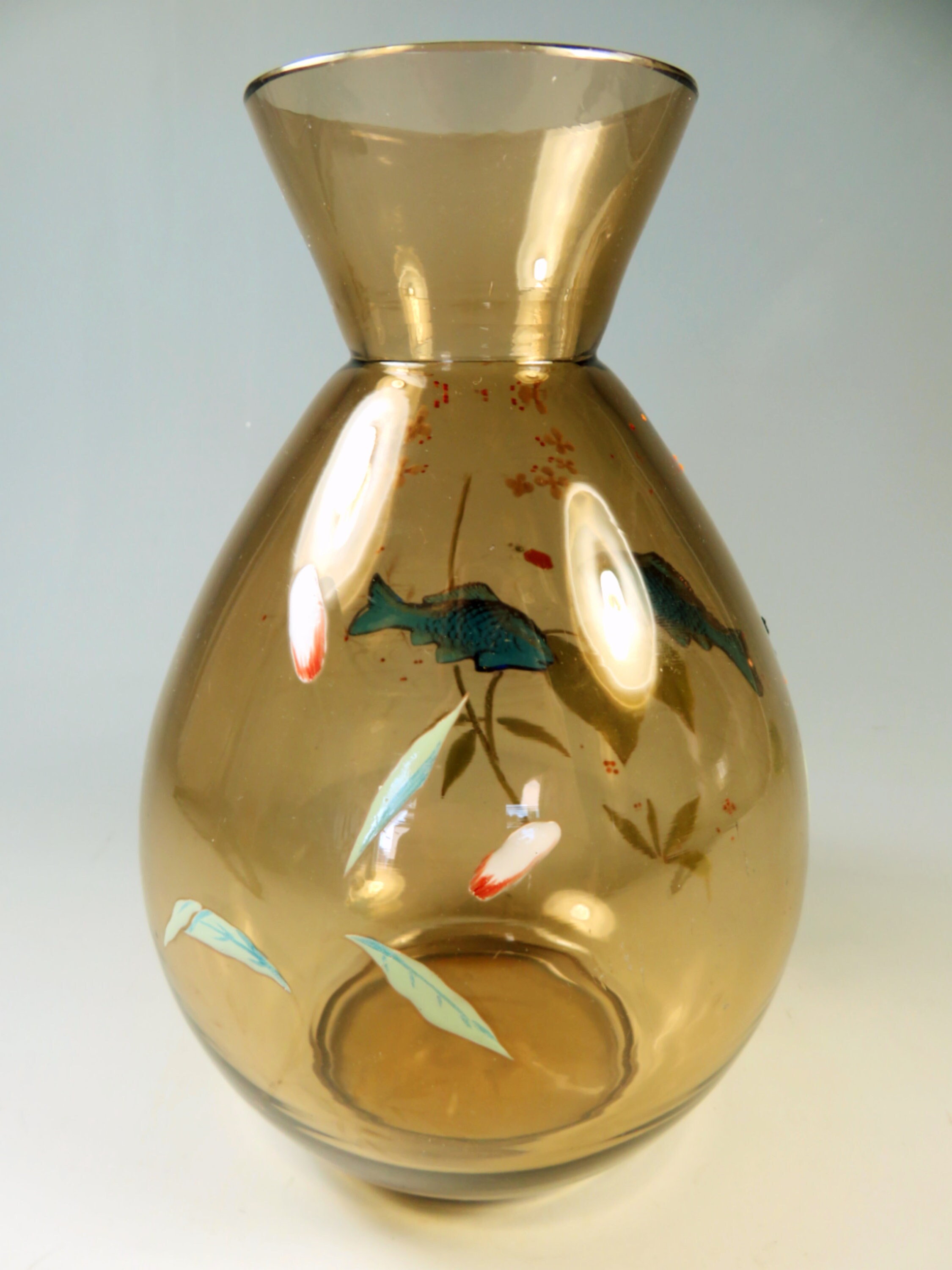 Antique Harrach Glass Fish Vase Applied and Enamelled Decoration - Etsy