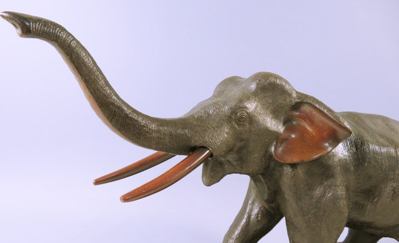Antique Japanese Meiji Period Bronze Elephant Okimono on Wood Stand ...