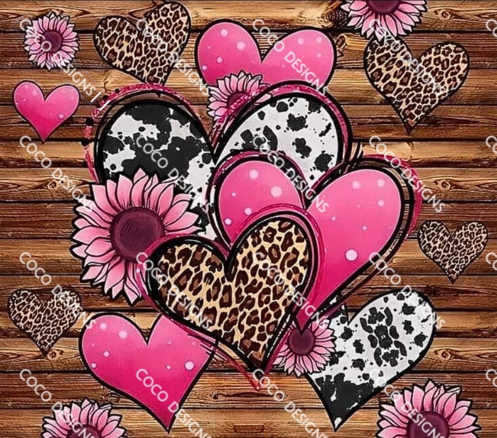 Set of 5 Different Color Heart Designs Digital File Tumbler Wraps PNG ...