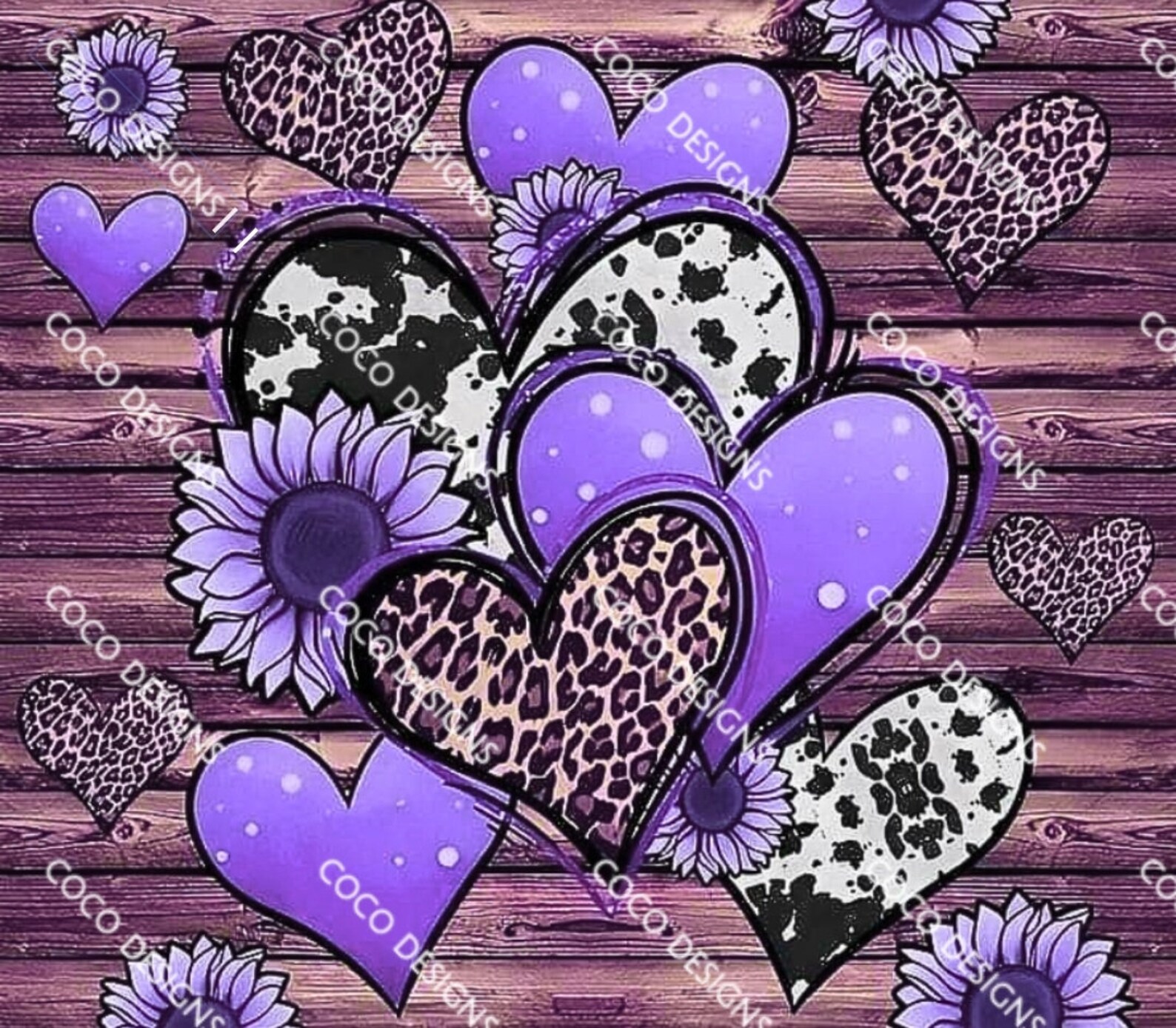 Set of 5 Different Color Heart Designs Digital File Tumbler Wraps PNG ...