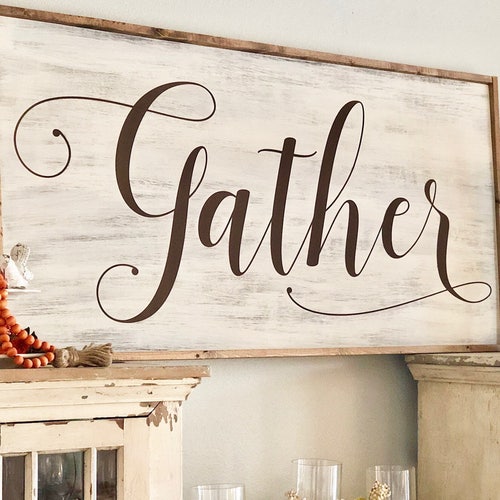Large Dining Room Decor Framed Gather Sign Wood Sign - Etsy