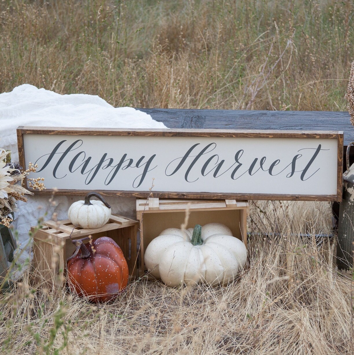 Large Happy Harvest Sign Wood Sign fall Sign Fall Decor | Etsy