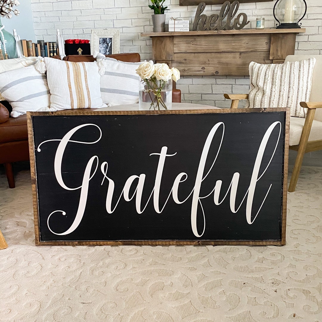Large Distressed Grateful Sign | Framed Grateful Sign | Wood Sign ...