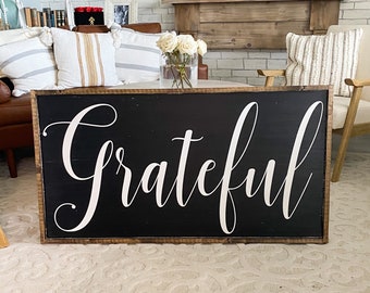 Large Grateful Sign | Framed Grateful Sign | Wood Sign | Farmhouse ...