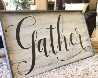Large Gather Sign | Framed Gather Sign | Wood Sign | Farmhouse Gather ...