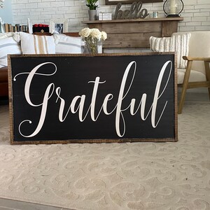 Large Distressed Grateful Sign | Framed Grateful Sign | Wood Sign ...