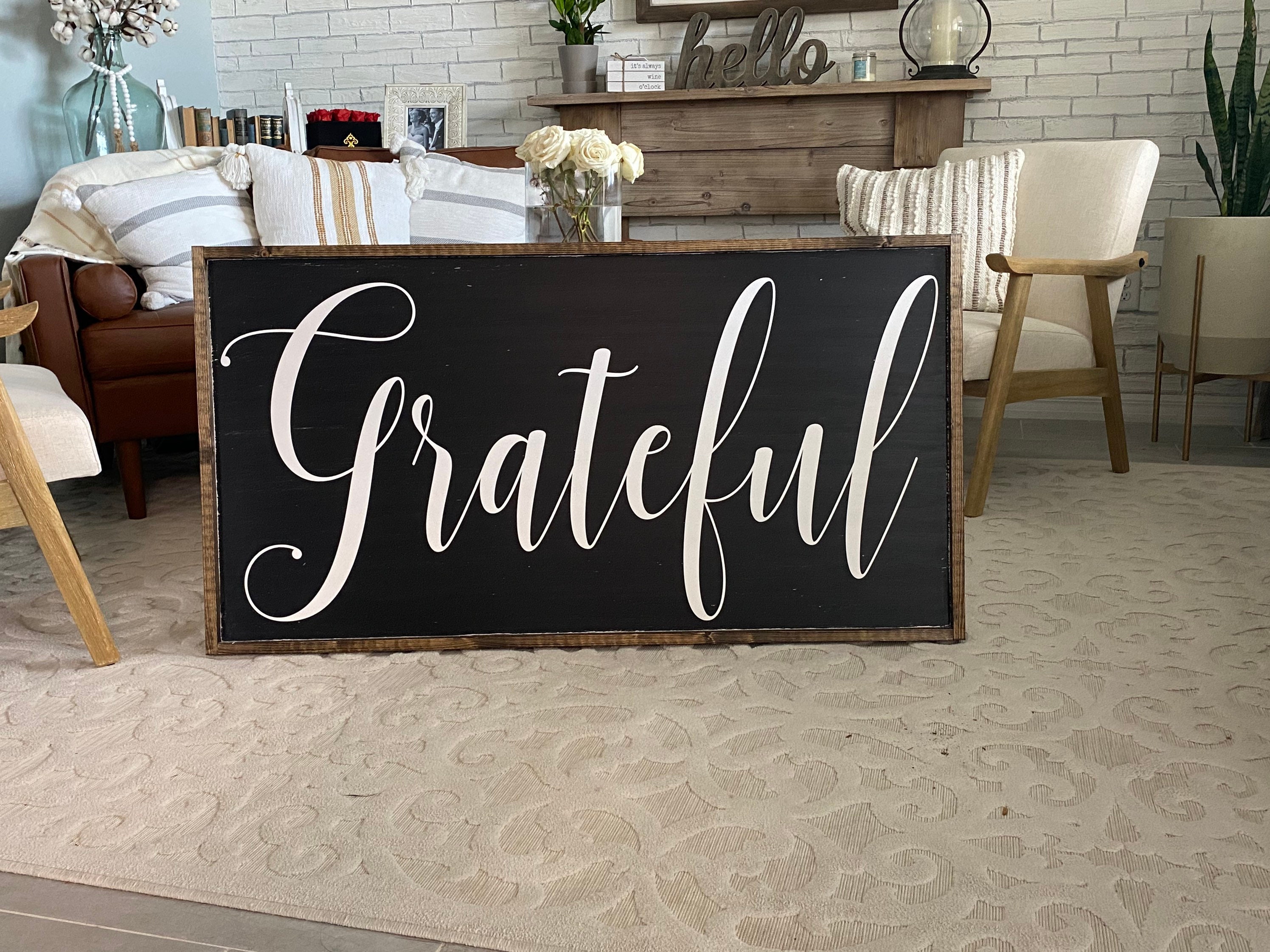 Large Distressed Grateful Sign Framed Grateful Sign Wood | Etsy