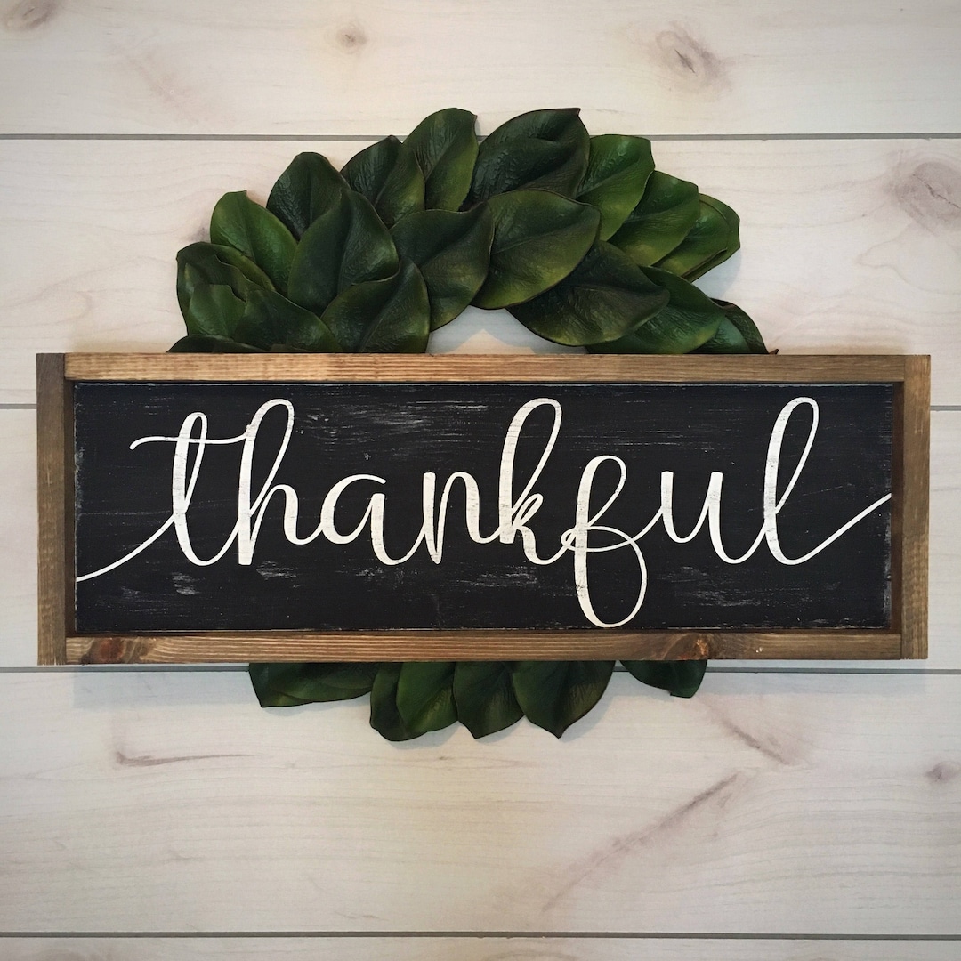 Framed Thankful Wood Sign | Farmhouse Decor | Thankful | Distressed ...