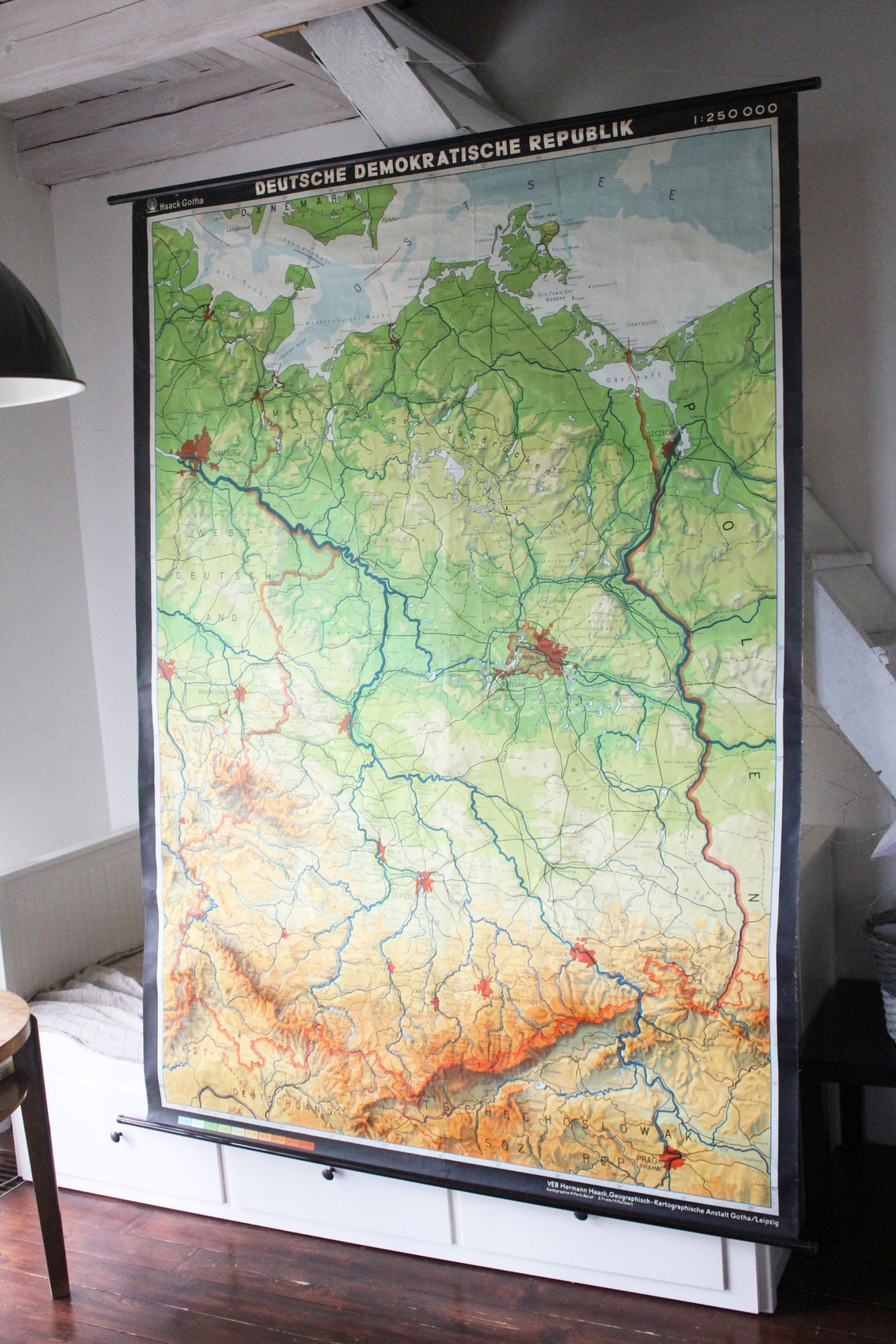 DDR Map Large Map Pull Down Chart Geography Poster Vintage - Etsy UK