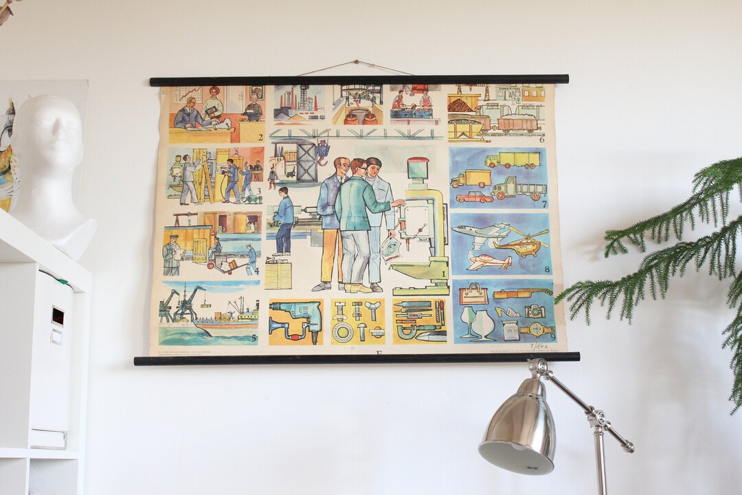 Professions Vintage School Chart, Pull Down Poster, Antique Poster With ...