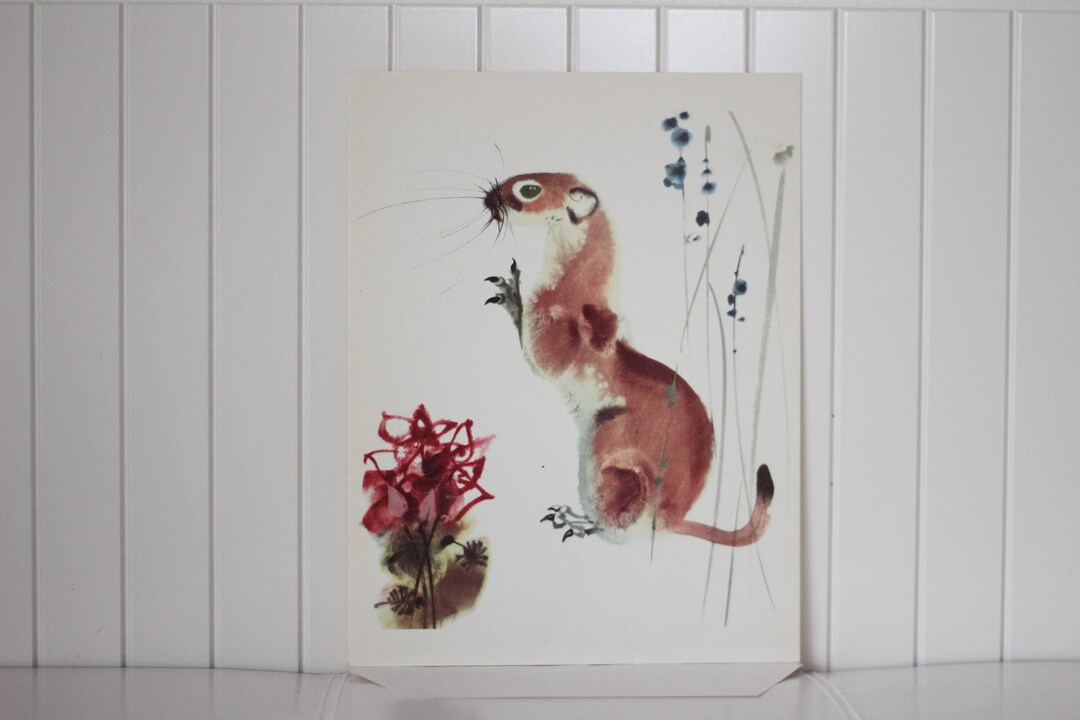 Weasel Vintage Watercilor Print Mirko Hanak Illustration Made ...