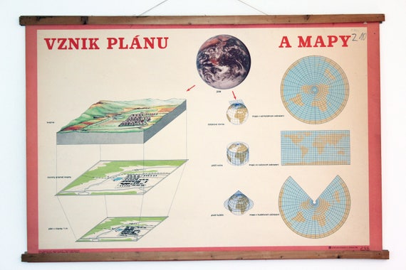 Map School Char Geographyt Pull Down Chart Geographic - Etsy