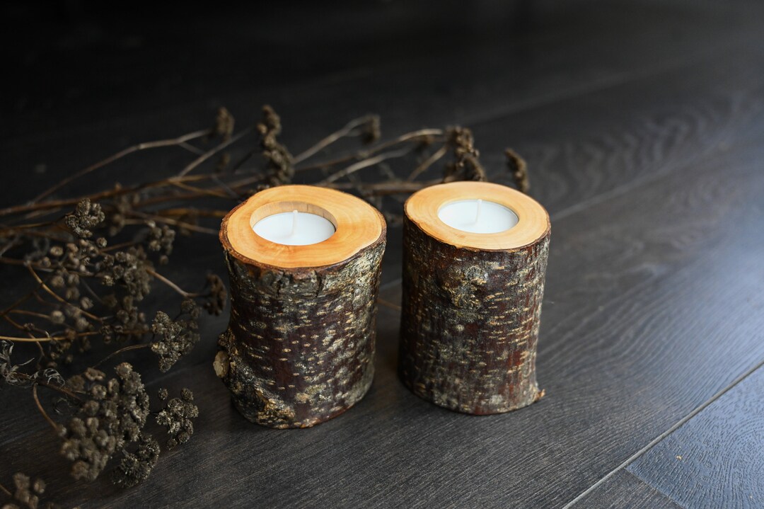 Handmade Wooden Candle Holders Set - Etsy