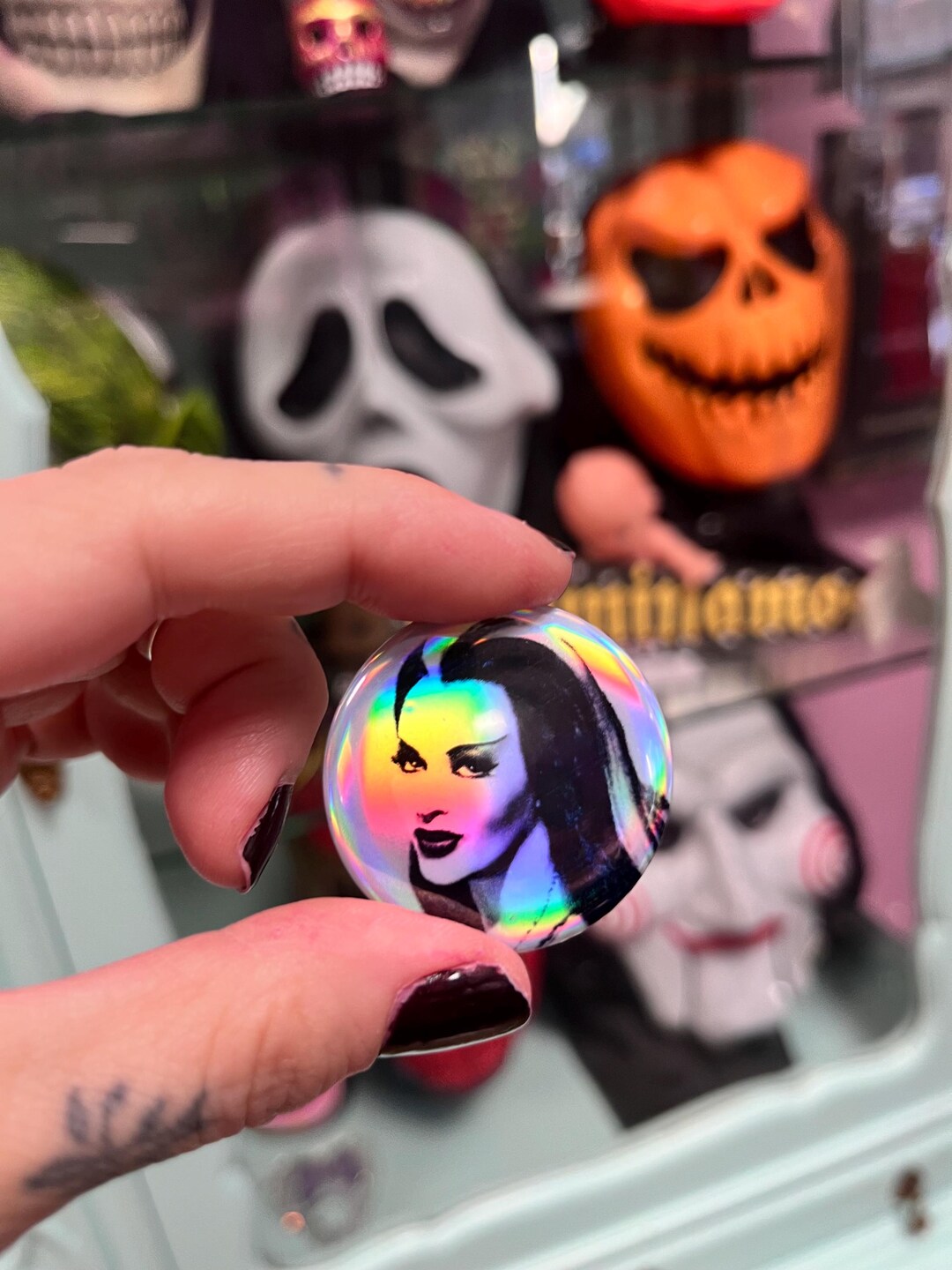 Holographic Pin Featuring Lily Munster, the Scream Queen. Changes Color ...