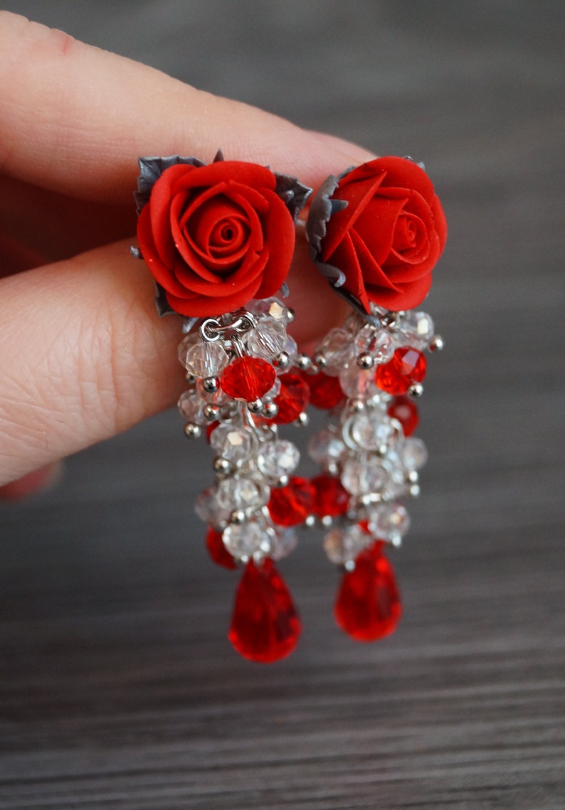 Polymer Clay Red Rose Earrings Polymer Clay Rose Jewelry Etsy