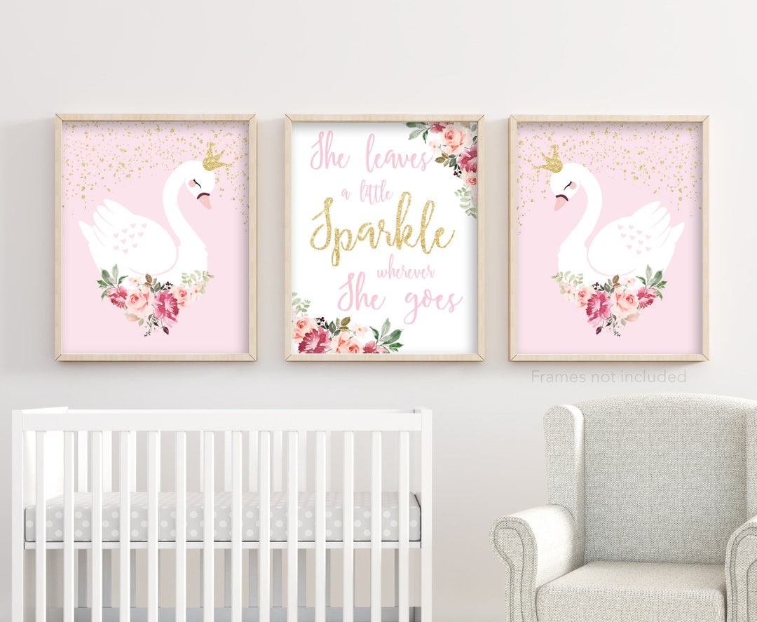 Swan Nursery Wall Art, Baby Girl Nursery Decor, Floral Nursery Wall Art ...