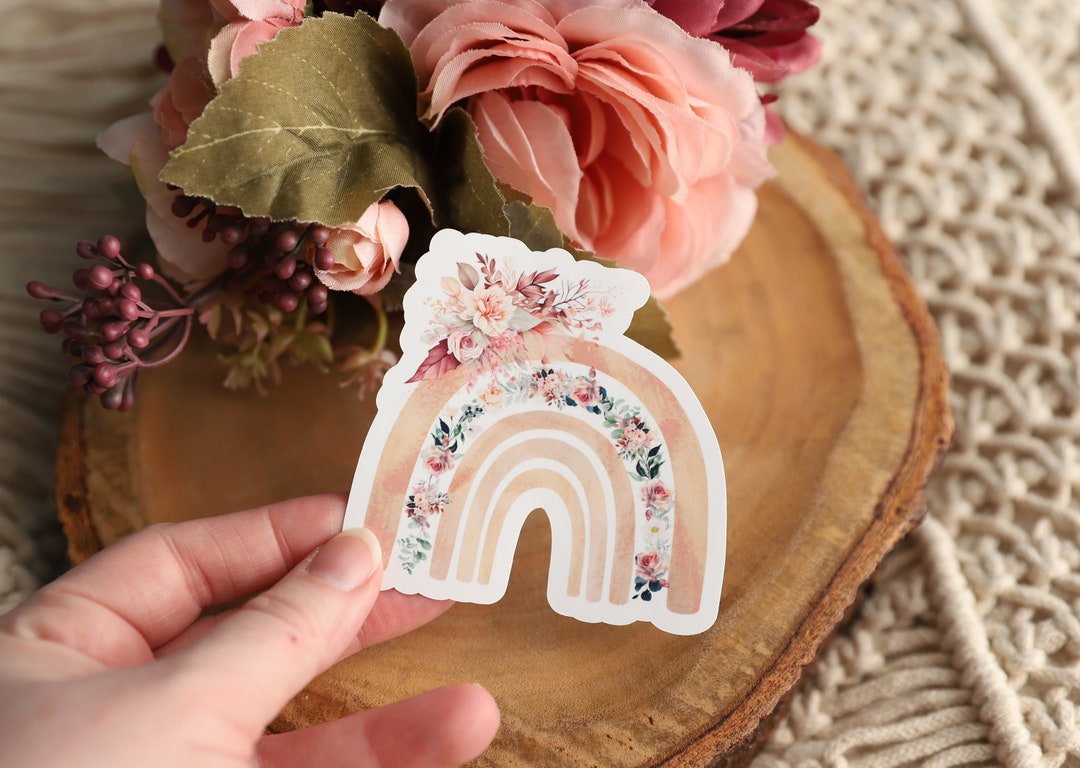 Rainbow Stickers, Rainbow Floral Boho Sticker, Watercolor Sticker ...