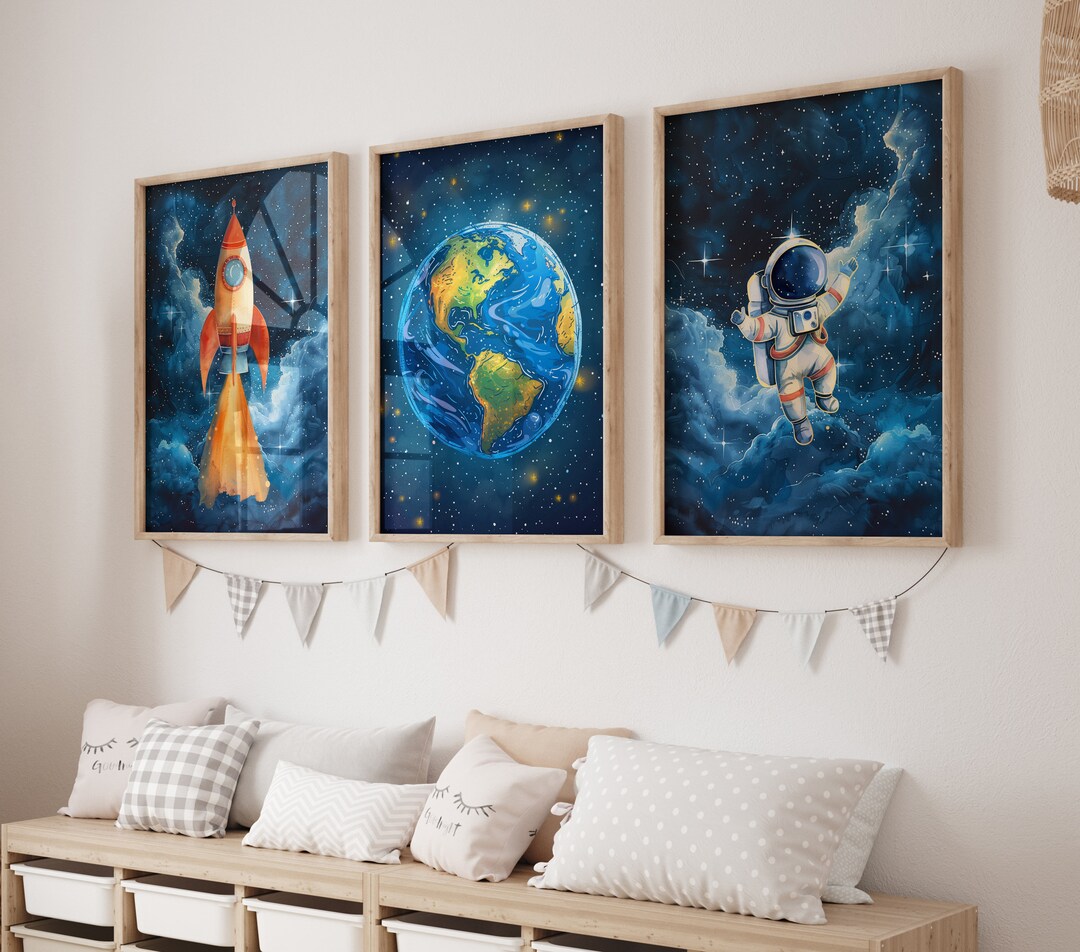 Space Nursery Wall Art, Space Kids Prints, Kid's Room Wall Art, Planet ...