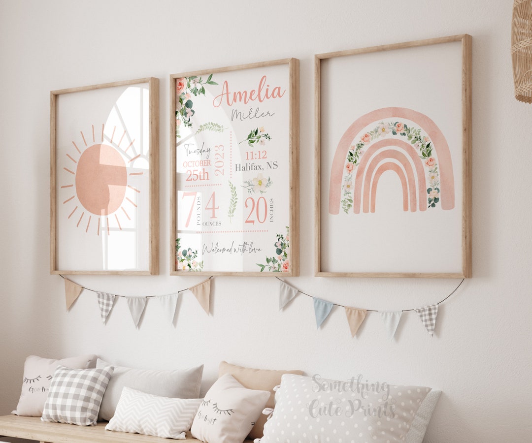 Nursery Decor, Floral Nursery Decor, Girl Nursery Wall Art, Birth ...