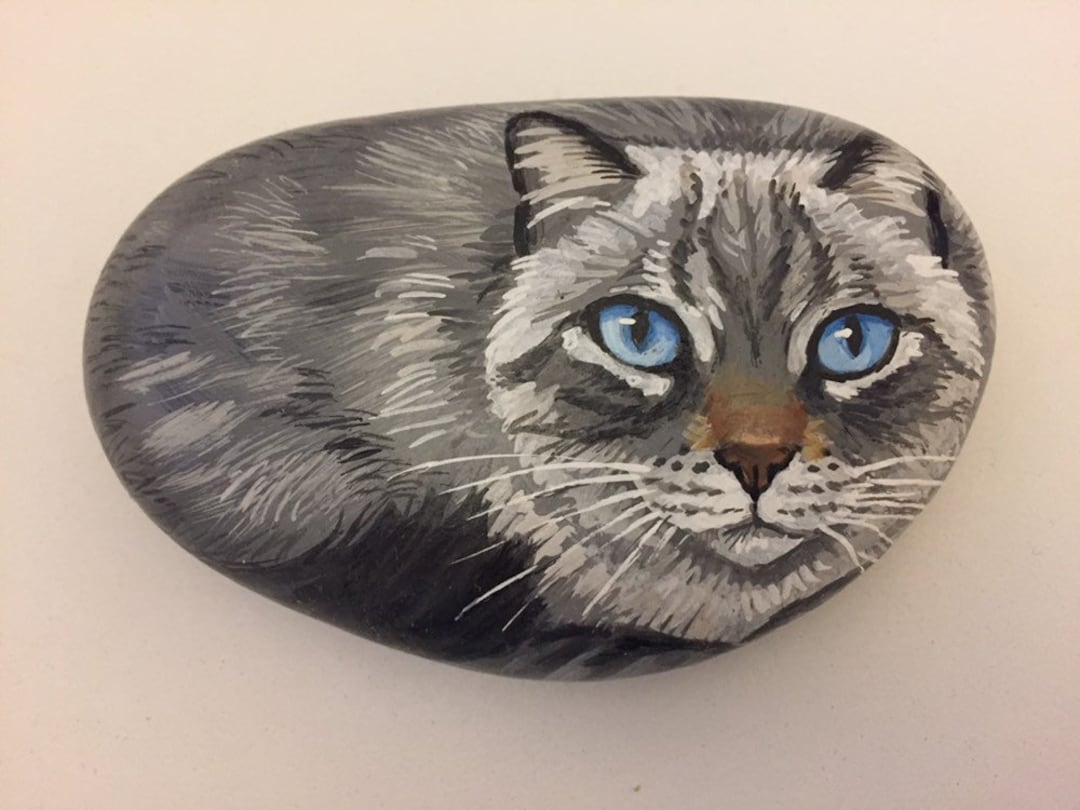 Cat Painting Rock Art Rock Painting Original Acrylic Painting Ready to ...