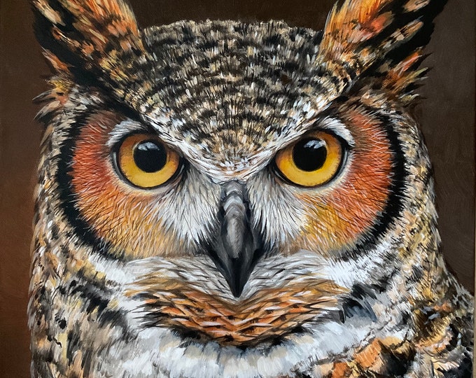 Owl Painting Owl Portrait 16x16 Inches Acrylic Painting Original ...