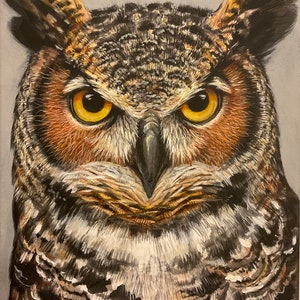 Original Owl Portrait Painting - Great Horned Owl - Hand-painted ...