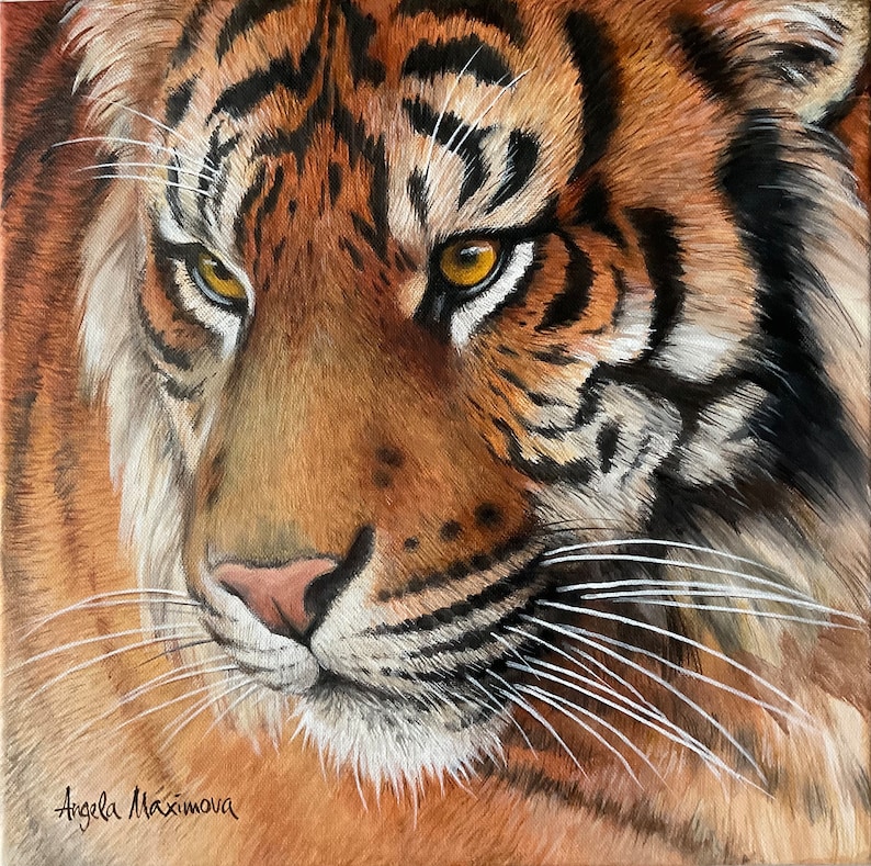 Original Tiger Portrait: Acrylic Painting on Canvas (16” X 16”) - Etsy