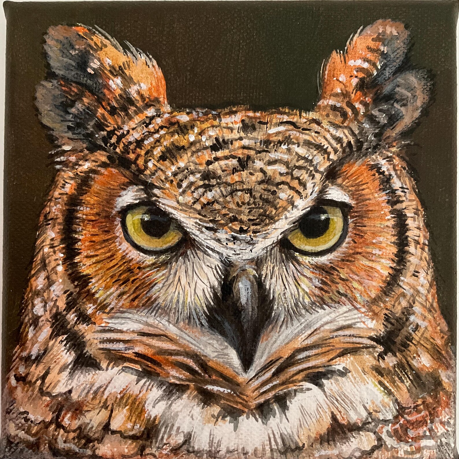 Original Owl Painting: Acrylic Portrait on Canvas (16x16 Inches) - Etsy