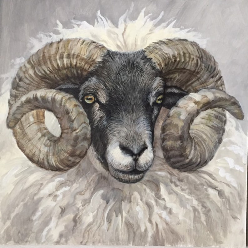 Original Acrylic Ram Portrait Painting - 16x16 Inches - Etsy