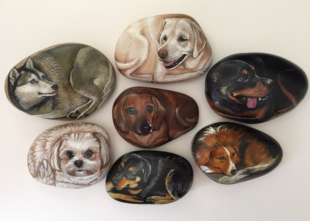 Custom Dog Portraits on Rocks - Painted Dogs on Rock - Painted Animals ...